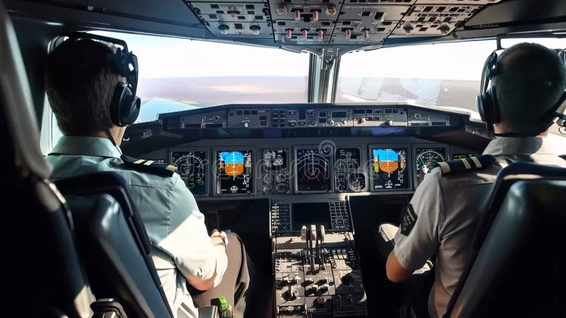Pilots Navigating an Aircraft in the Cockpit during a Flight at High ...