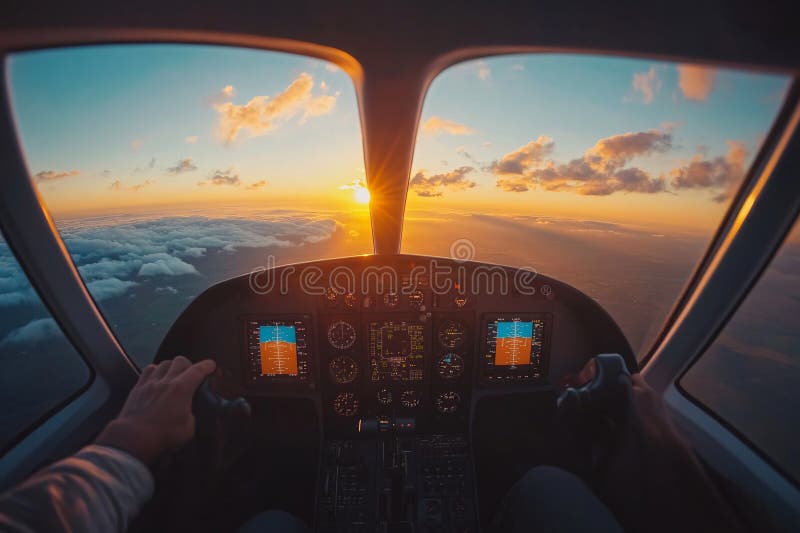 Pilots Point of View of Driving Small Airplane in Sky with Copy Space ...