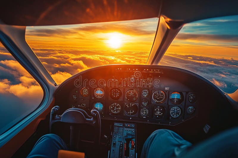 Pilots Point of View of Driving Small Airplane in Sky with Copy Space ...