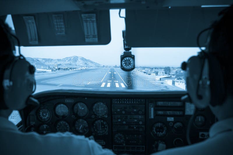 Pilots in the Small Plane Cockpit Landing Stock Photo - Image of flight ...