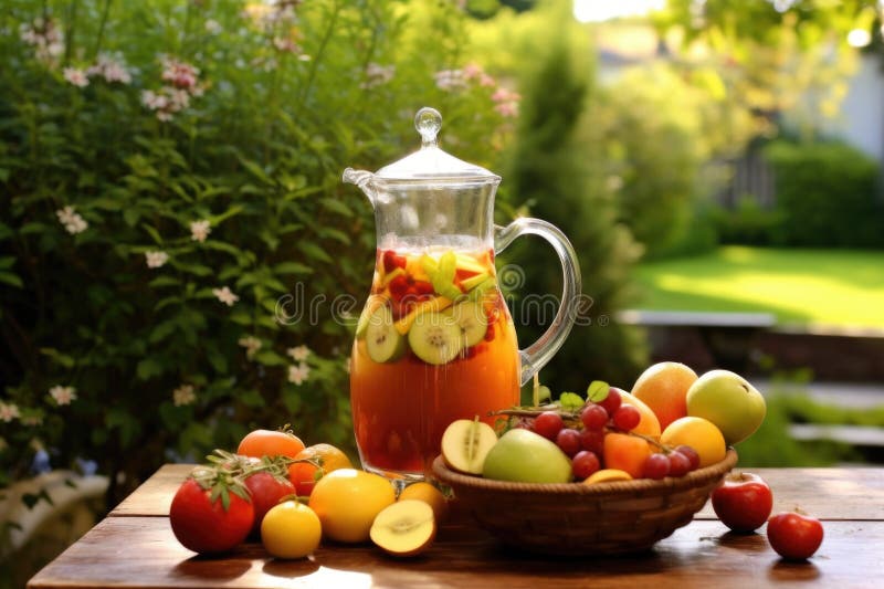 Pimms Pitcher with Fresh Fruits on a Garden Table Stock Image - Image ...