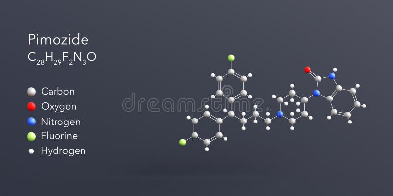 Pimozide Molecule 3d Rendering, Flat Molecular Structure with Chemical ...