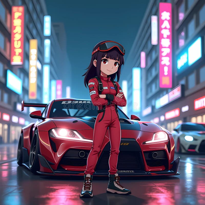 Anime girl racer stock illustration. Illustration of sports - 341637749