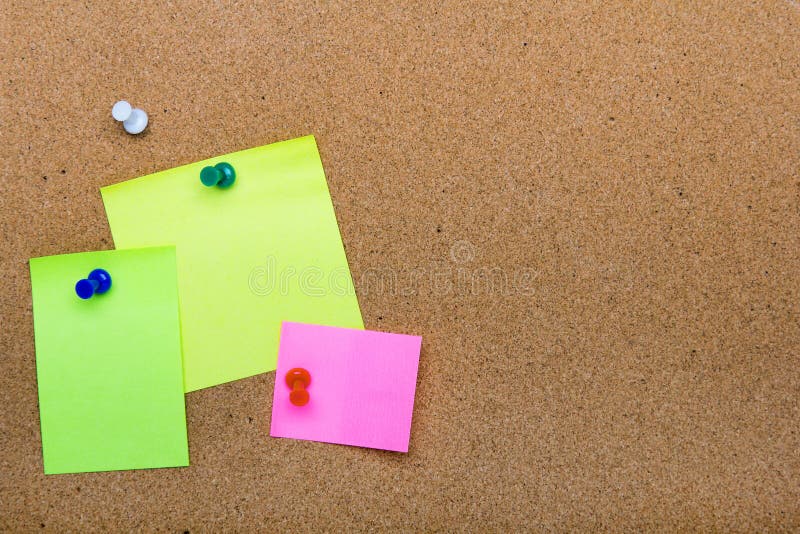 Colorful Sticky Notes, Pin, Key and Tag Name on Cork Board Stock Photo ...