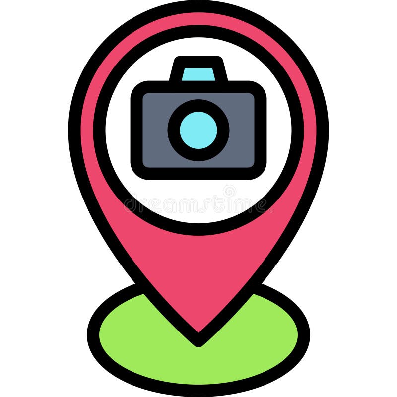 Pin with Camera Sign Icon, Location Map and Navigation Vector Stock ...