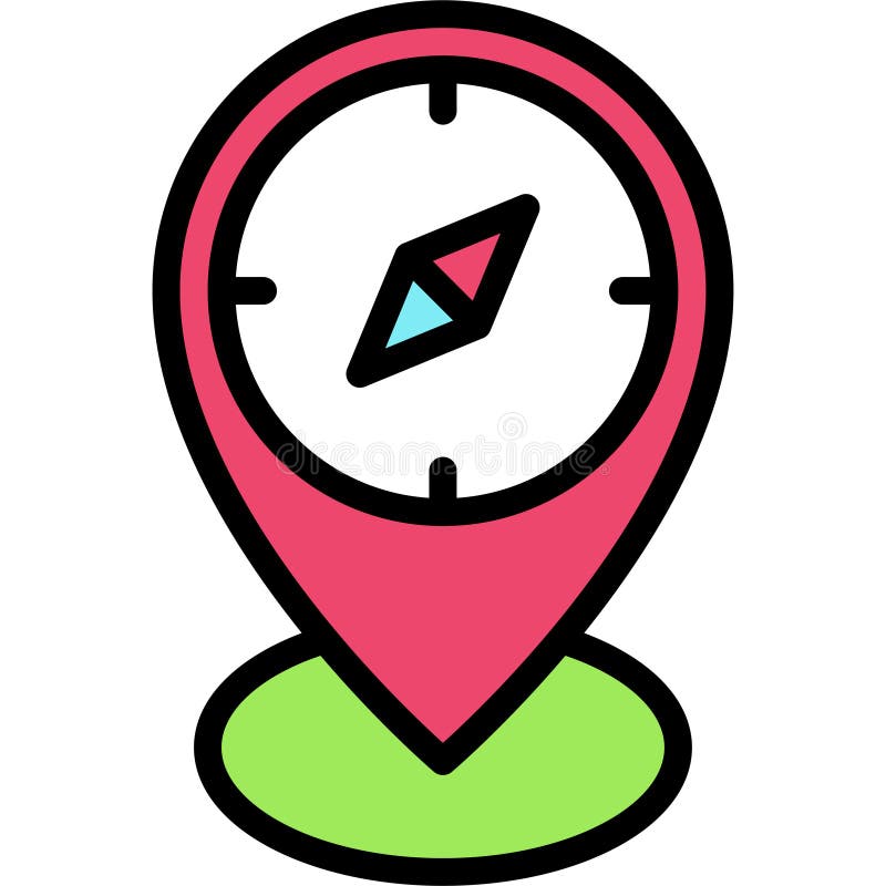 Pin with Compass Sign Icon, Location Map and Navigation Vector Stock ...