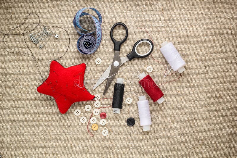 Pin Cushion with Needles, Thread Stock Image - Image of group, clothing ...