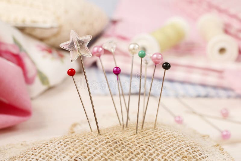 Pin Cushion with Sewing Pins Stock Photo - Image of handmade, sewing ...