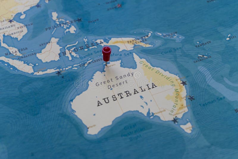 A Pin on Darwin, Australia in the World Map Stock Image - Image of land ...