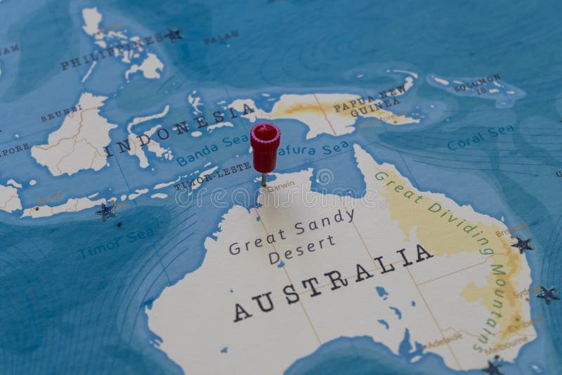 A Pin on Darwin, Australia in the World Map Stock Image - Image of ...