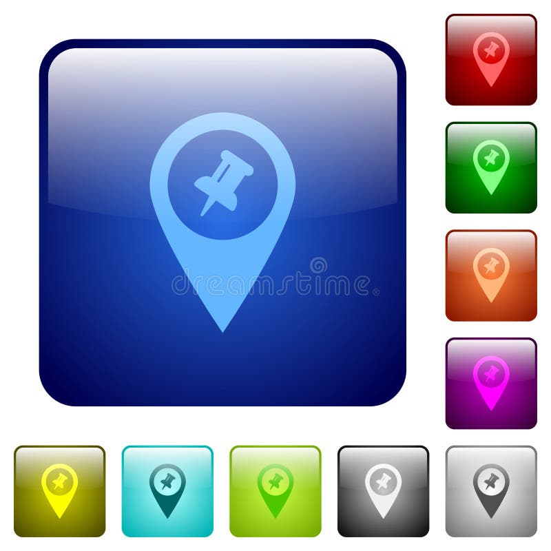 Pin GPS Map Location Color Square Buttons Stock Vector - Illustration ...