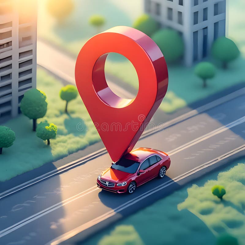 The Pin GPS Symbol on Car on the Road in the City Stock Image - Image ...