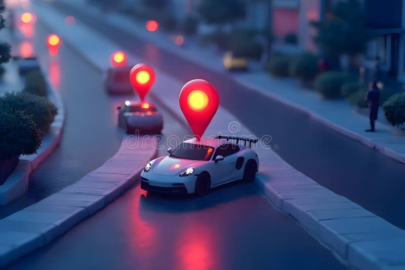 The Pin GPS Symbol on Car on the Road in the City Stock Image - Image ...