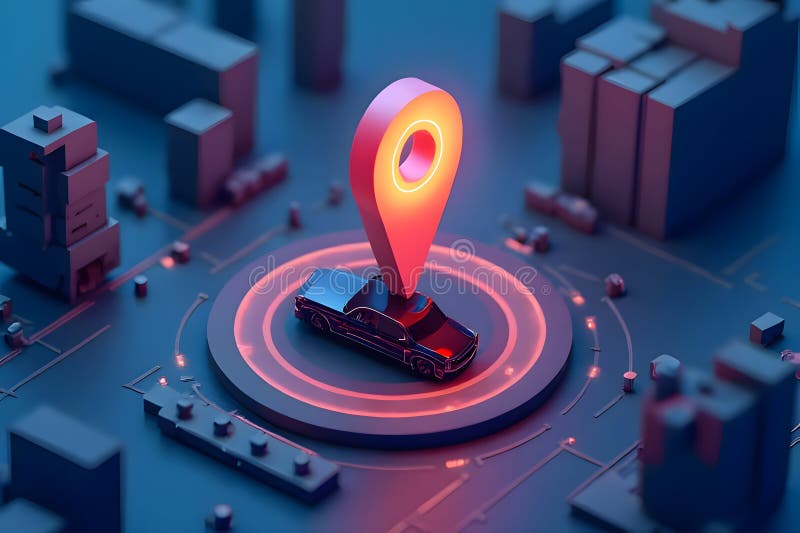 The Pin GPS Symbol on Car on the Road in the City Stock Image - Image ...