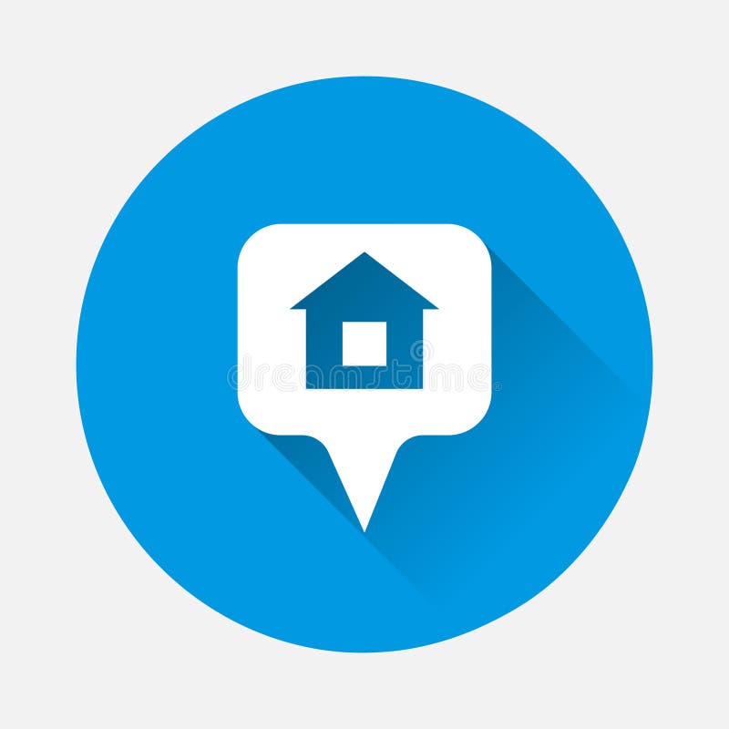 Pin Home Vector Icon on Blue Background. Flat Image with Long Shadow ...