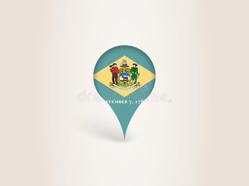 Delaware Map, Stylish Location Icon with Delaware Map and Flag Stock ...