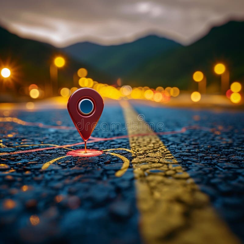 Pin Icon Marks Location on Map with Interconnected Route Lines Stock ...