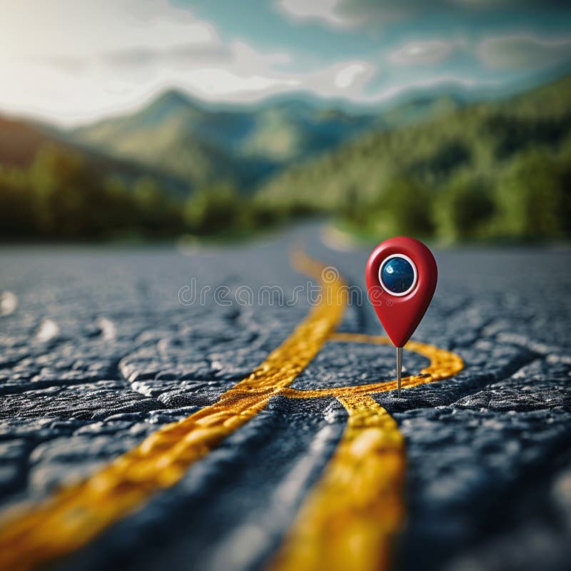 Pin Icon Marks Location on Map with Interconnected Route Lines Stock ...