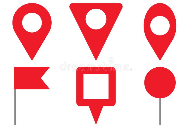 Pin Icon Set.Red Map Pin Symbol Stock Vector - Illustration of flat ...