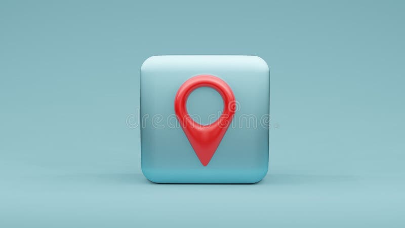 Pin Icon on Square Shape , 3d Rendering Stock Illustration ...