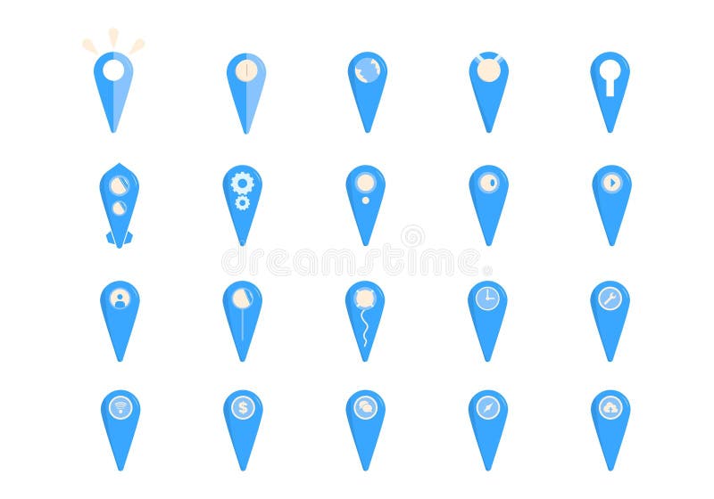 Pin Icon Variations Element Set Stock Illustration - Illustration of ...