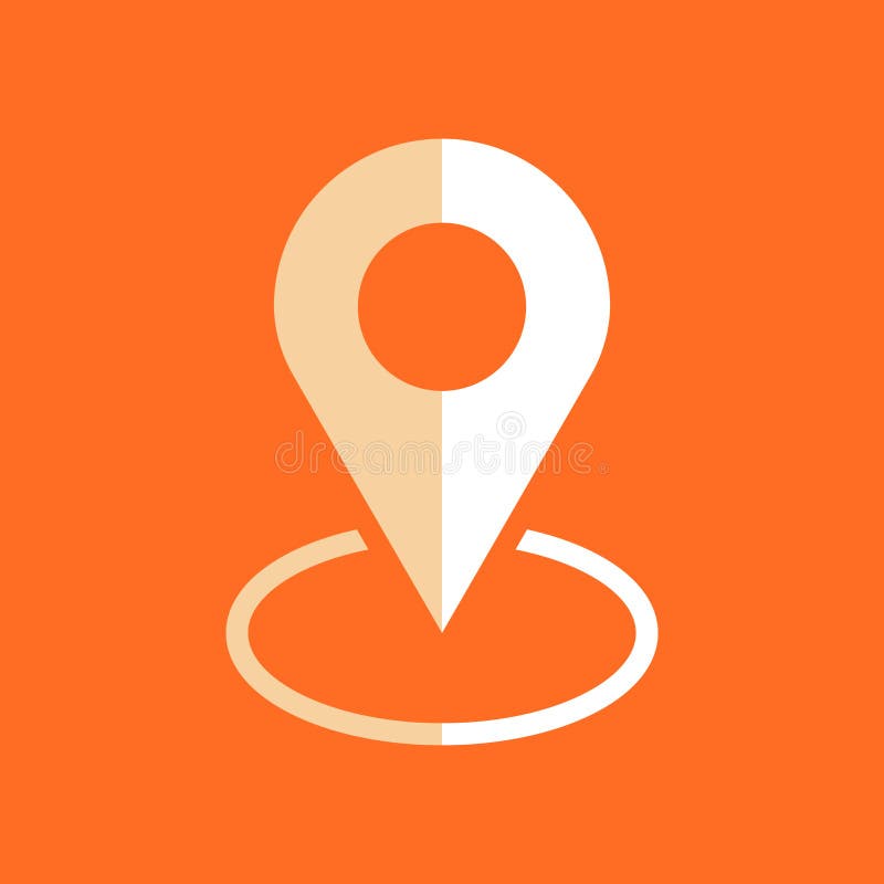 Pin Icon Vector. Location Sign in Flat Style Isolated on Orange Stock ...