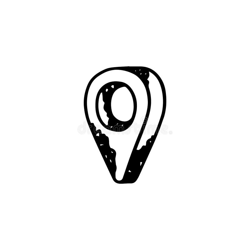 Pin Icon Vector, Sketch Style Drawing. Drop on Map Hand Drawn Doodle ...