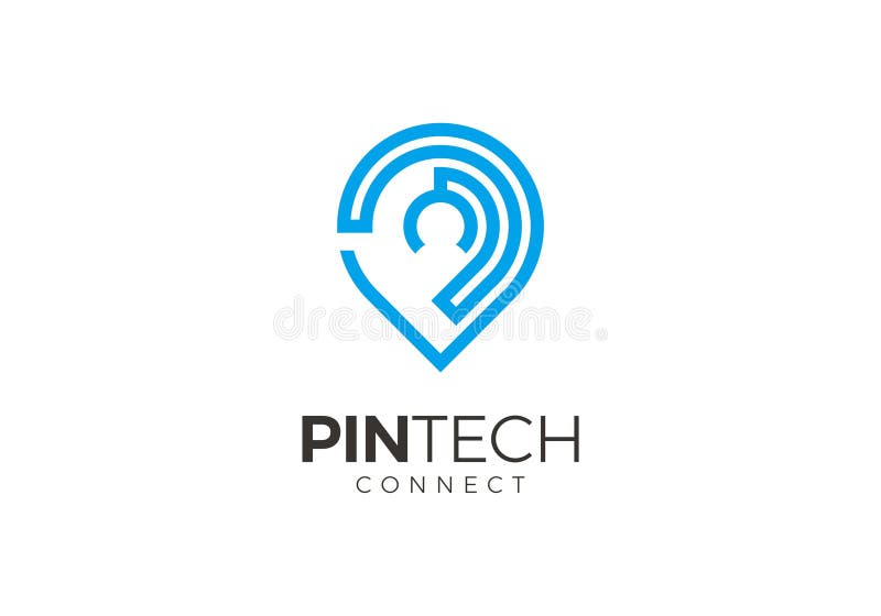 Pin Line Tech Logo Design. Abstract Gps Map Point Symbol Vector Stock ...