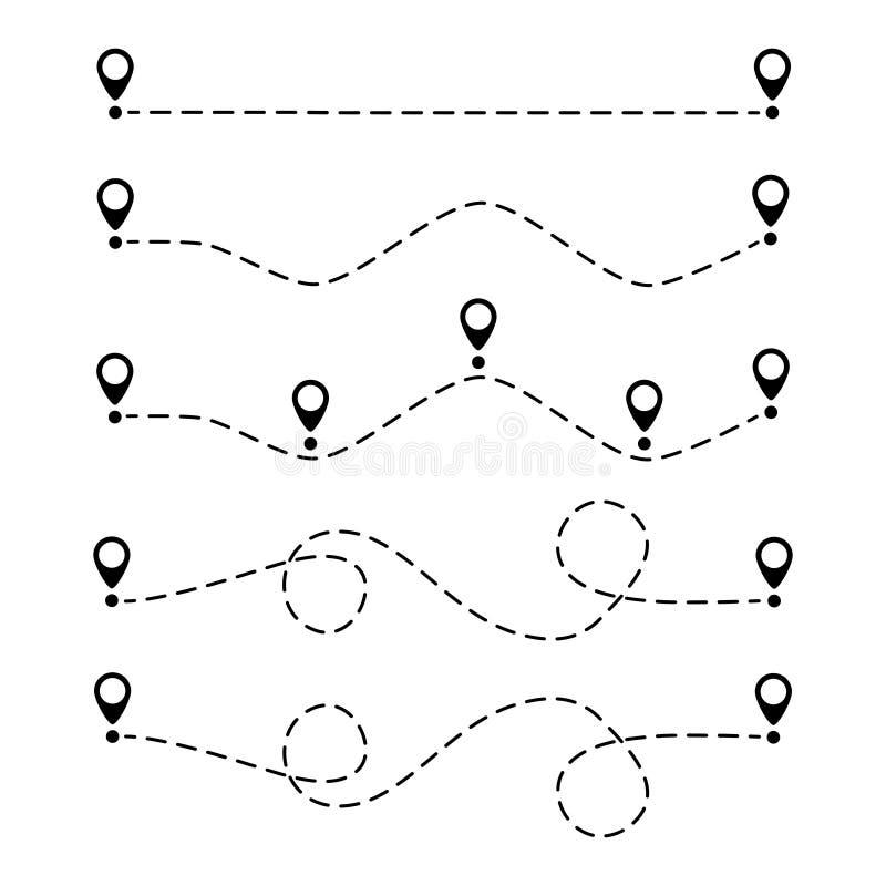 Pin Map Dotted Line Route Set Stock Illustration - Illustration of plan ...