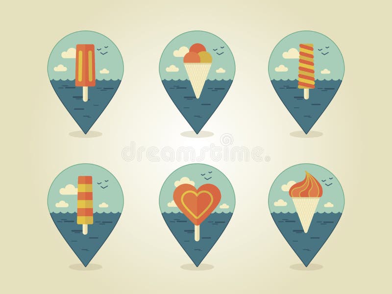 Pin map icons ice cream stock vector. Illustration of vacation - 42850221