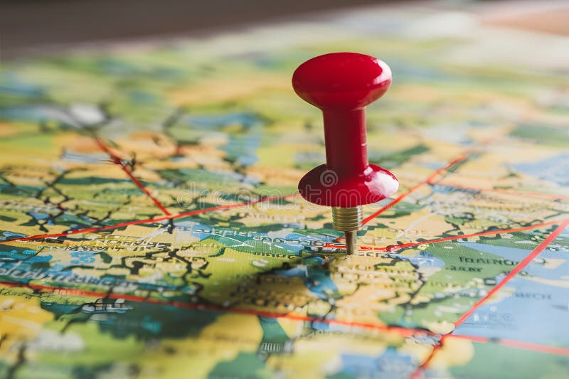 Pin Marks Location on Map, Setting Course for Adventure Stock ...