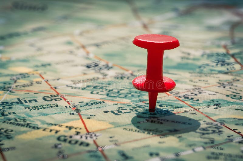 Pin Marks Location on Map, Setting Course for Adventure Stock ...