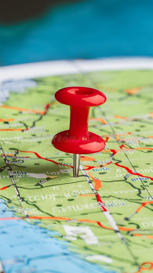 Pin Marks Location on Map, Setting Course for Adventure Stock ...