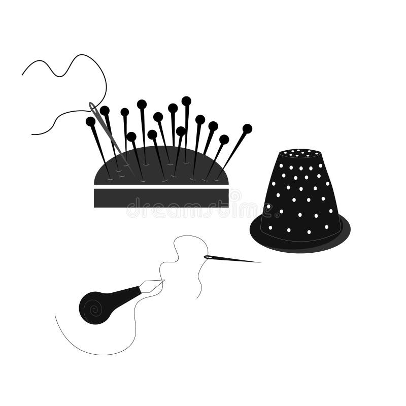 Pin and Needle Cushion, Thimble and Threader. Stock Vector ...