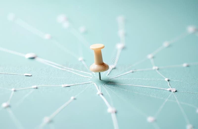 Pin in Network Center on Blue. Thread Lines Connect Dot Points Stock ...