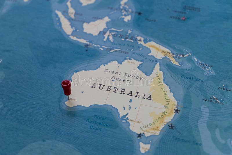 A Pin on Perth, Australia in the World Map Stock Photo - Image of ...