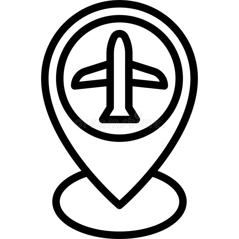 Pin with Plane Sign Icon, Location Map and Navigation Vector Stock ...