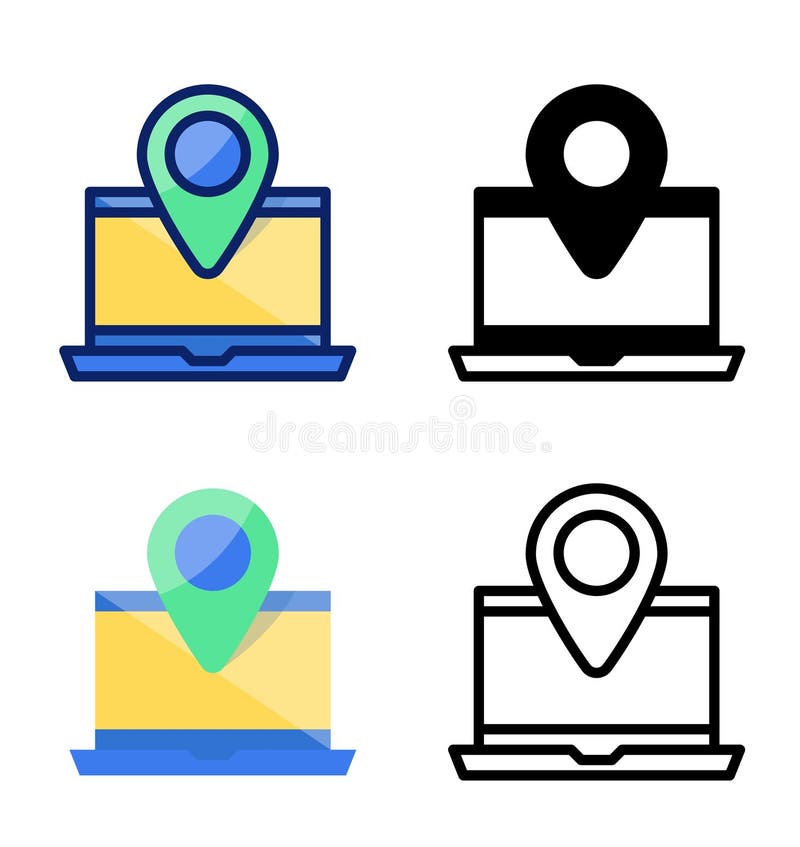 Pin Point on Laptop. Pointer and Location Icons Stock Vector ...