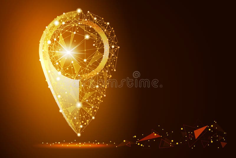 Pin Pointer. Comprises from Low Poly Wireframe on Space Stars ...