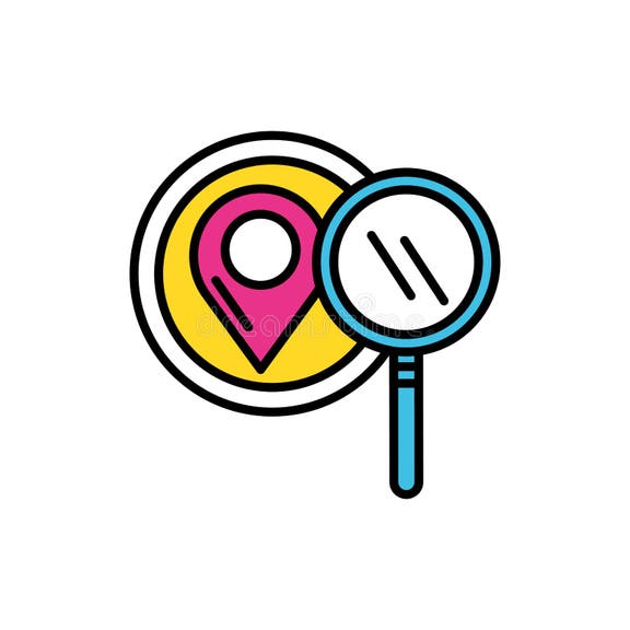 Pin Pointer Location with Magnifying Glass Stock Illustration ...