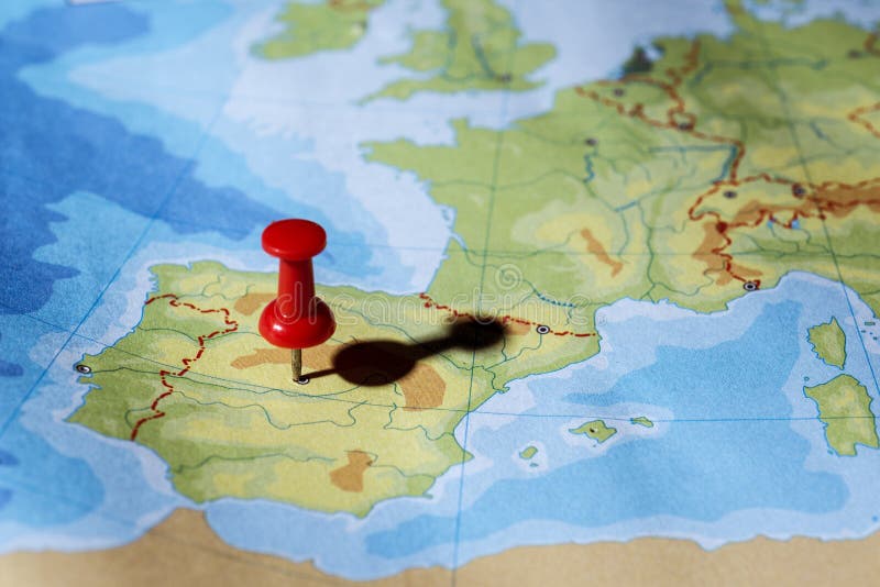 Pin pointing Madrid stock photo. Image of cartography - 89534798