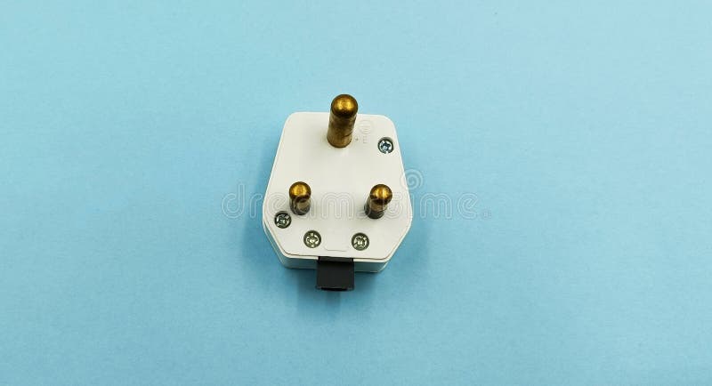 3 Pin Power Plug on Blue Background Stock Photo - Image of circle ...