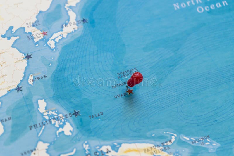 A Pin on Saipan in the World Map Stock Image - Image of place, concept ...
