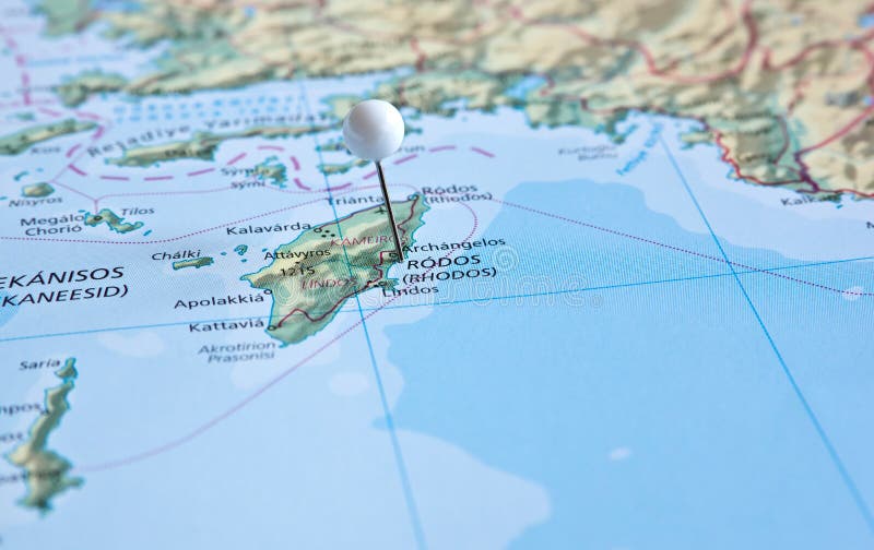 Pin Sulla Mappa Con L'isola Di Rodi Immagine Stock - Immagine di corsa ...