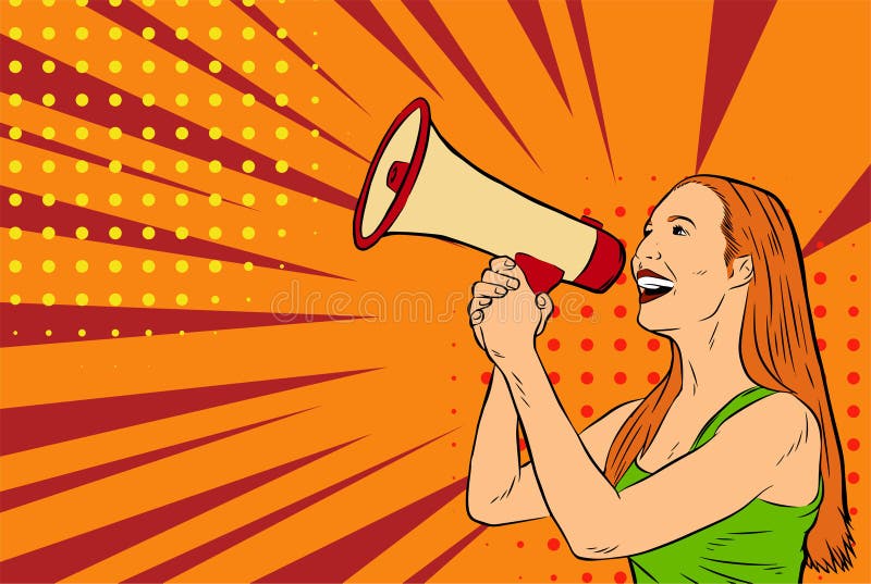 Illustration of a Woman Shouting on Megaphone Toa Loudspeaker Device ...
