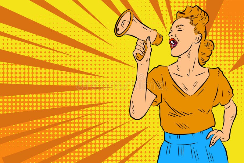 Illustration of a Woman Shouting on Megaphone Toa Loudspeaker Device ...
