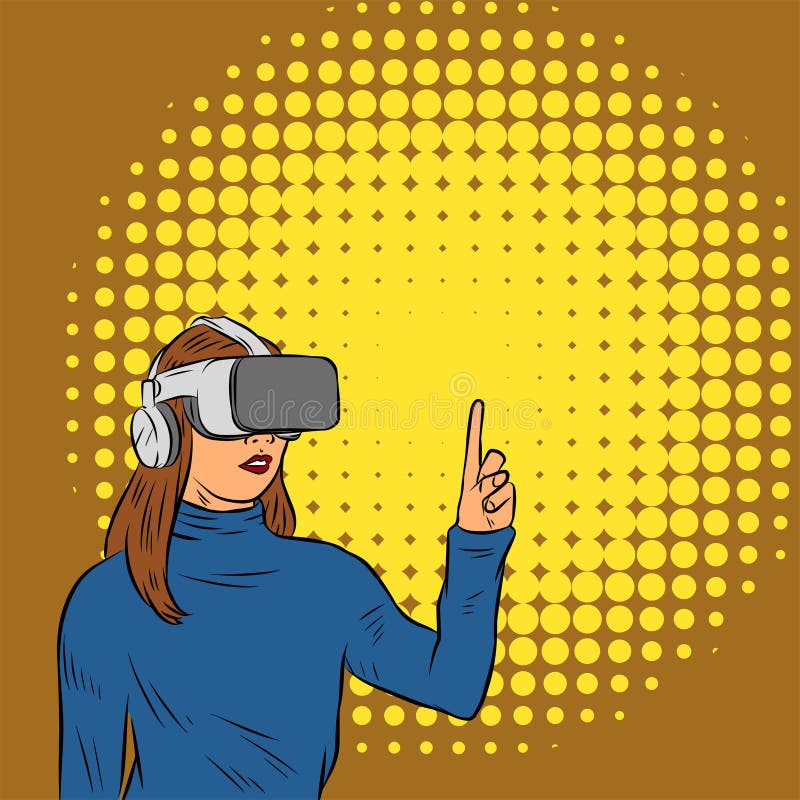 Pin Up Illustration of a Young Woman with Virtual Reality Goggle Mask ...