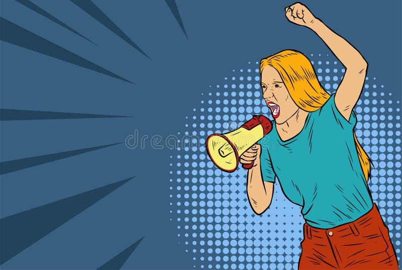 Illustration of a Woman Shouting on Megaphone Toa Loudspeaker Tool ...