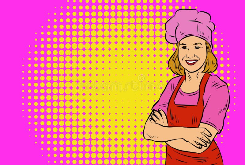 Illustration of a Woman Chef in Pink Outfit Wearing Toque Hat and Apron ...