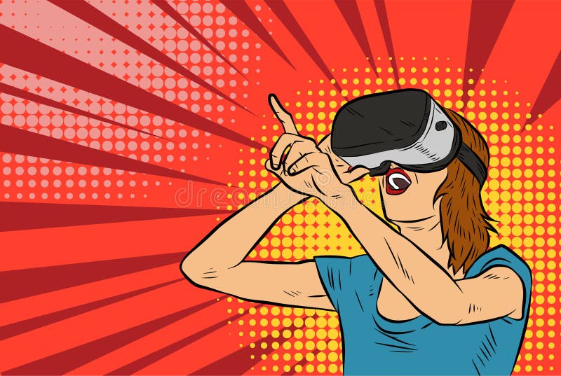 Pin Up Illustration of a Young Woman with Virtual Reality Goggle Mask ...
